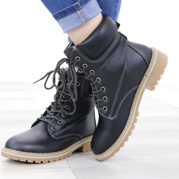 Shoes | Womans Faux Leather Lugsole Combat Ankle Boots | Poshmark
